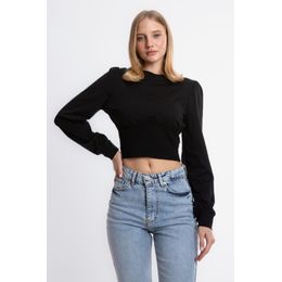 Rundhals Detailliertes Langarm Cropped Top