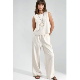 Leinen &auml;rmelloses Blusenset mit Taschenhose