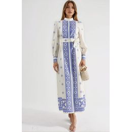 Mandarinkragen Geometrisches Panele Maxi-Kleid