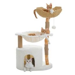 Pawz Road Moderner Kratzbaum 102 cm mit Rattankorb