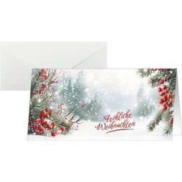 Sigel Weihnachtskarten Scandinavian Snow, DIN lang, bedruckbar, mit Umschl&auml;gen, Karton/Papier, gr&uuml;n-rot-wei&szlig;, 25 St&uuml;ck