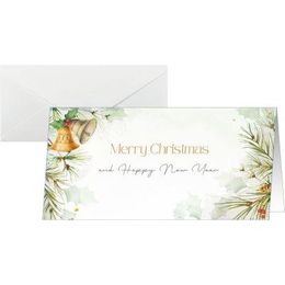 Sigel Weihnachtskarten Bells, DIN lang, bedruckbar, mit Umschl&auml;gen, Karton/Papier, gold-gr&uuml;n-wei&szlig;, 25 St&uuml;ck