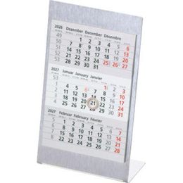 Tisch-Aufstellkalender Edelstahl 2027/2028, 3-sprachig, magnetisch, 24 Seiten, Datumsschieber, B 105 x H 230 mm, Edelstahl geb&uuml;rstet