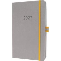 Sigel Wochenkalender Linescape 2027, A5, f&uuml;r 1 Jahr, Vertikal-Layout, 176 Seiten, 1 Woche/2 Seiten, Stiftschlaufe, PU-Hardcover, gelb-hellgrau