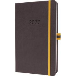 Sigel Wochenkalender Linescape 2027, A5, f&uuml;r 1 Jahr, Vertikal-Layout, 176 Seiten, 1 Woche/2 Seiten, Stiftschlaufe, PU-Hardcover, dunkelgrau-gelb