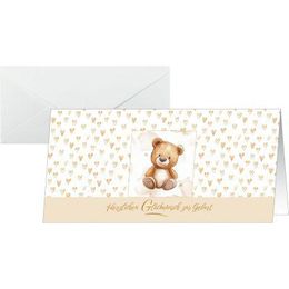 Sigel Gl&uuml;ckwunschkarten Teddy, DIN lang Querformat, bedruckbar, mit Umschl&auml;gen, Karton/Papier, braun-beige-wei&szlig;, 10 St&uuml;ck