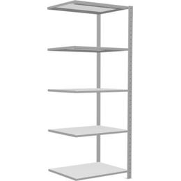 SCHULTE LAGERTECHNIK Fachbodenregal Stecksystem MultiPlus250, Anbauregal, 5 Fachb&ouml;den, Kreuzstrebe, B 750 x T 600 x H 2000 mm, Lichtgrau RAL 7035
