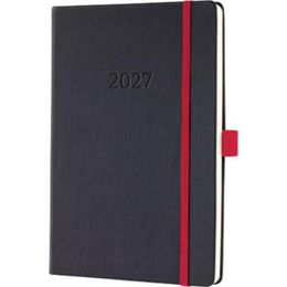Sigel Wochenkalender Conceptum 2027, A5, f&uuml;r 1 Jahr, 192 Seiten, 1 Woche/2 Seiten, Stiftschlaufe, PU-Hardcover, schwarz-rot
