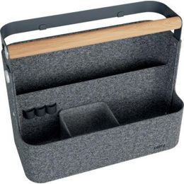 Leitz Schreibtisch-Organizer, 3 F&auml;cher + 3 Stifteschlaufen, bis 7,5 kg, B 380 x T 190 x H 300 mm, Aufh&auml;ngefunktion, Holzgriff, Recycling-Filz, dunkelgrau
