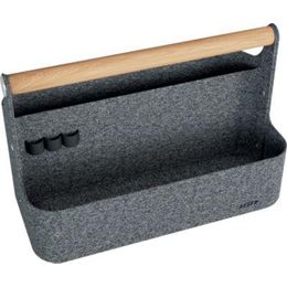 Leitz Schreibtisch-Organizer, 2 F&auml;cher + 3 Stifteschlaufen, bis 7,6 kg, B 380 x T 190 x H 255 mm, Holzgriff, Recycling-Filz, dunkelgrau