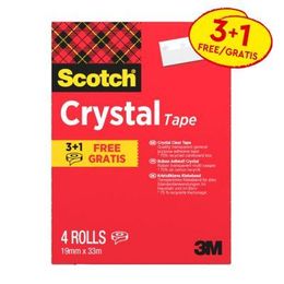 Scotch Klebeband Crystal, gl&auml;nzend, transparent, B 19 mm x L 33 m, 3 Rollen + 1 GRATIS