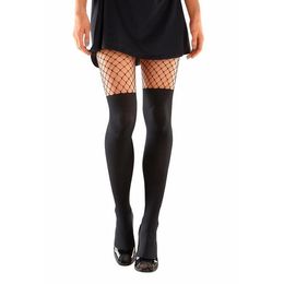 Buffalo Overknee-Strumpfhose schwarz Gr. 32/34 f&uuml;r Damen. Mit Netz. Elastisch