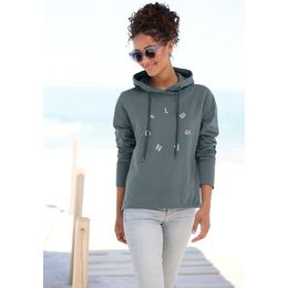 ELBSAND Kapuzensweatshirt 'Darisa' blau Gr. XL (42) f&uuml;r Damen. Ohne Ausschnitt und Badge, Logodruck. Figurumspielend. Nachhaltig.