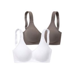 PETITE FLEUR BY LASCANA Entlastungs-BH ', BH ohne B&uuml;gel, Baumwoll BH' taupe+wei&szlig; Gr. 90B. Ohne B&uuml;gel. Nachhaltig.