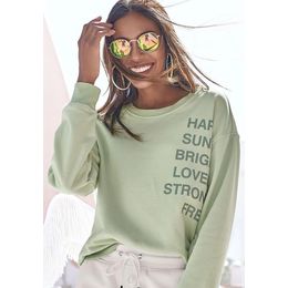 Buffalo Sweatshirt gr&uuml;n Gr. 40/42 f&uuml;r Damen. Rundhals und Druck. Bequem. Nachhaltig.