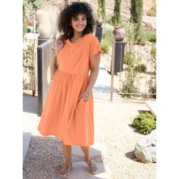 sheego Damen Jerseykleid "Kleid"papaya, Gr. 56, unifarben, Jersey, 100% Baumwolle, Kleider