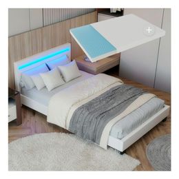 Juskys Polsterbett Paris 90x200 cm wei&szlig; mit Matratze &ndash; Einzelbett + LED-Beleuchtung & Lattenrost