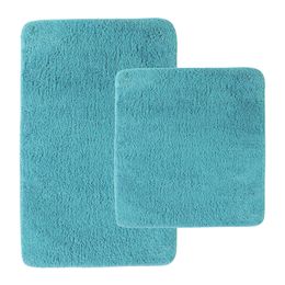 NYVI Badematte NYVISpa Lasalle - Badezimmerteppich - Rutschfest, Saugf&auml;hig, Schnell Trocknend, Fu&szlig;bodenheizung geeignet, Waschbar, Weich Farbe:Aqua;Gr&ouml;&szlig;e:Set 45x50 + 50x80 cm