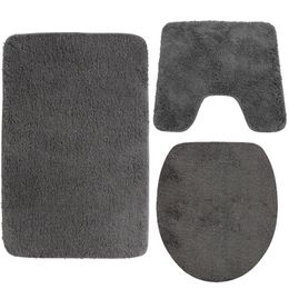 NYVI Badematte NYVISpa Lasalle - Badezimmerteppich - Rutschfest, Saugf&auml;hig, Schnell Trocknend, Fu&szlig;bodenheizung geeignet, Waschbar, Weich Farbe:Grau;Gr&ouml;&szlig;e:Set 3-teilig
