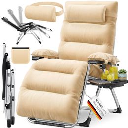 Kesser&reg; Sonnenliege Liegestuhl, klappbare Gartenliege extra breit & Wetterfest, Belastbar 200kg, Ergonomisches Polster, verstellbare R&uuml;ckenlehne inkl. Nackenkissen, Getr&auml;nkehalter & Armpolster