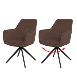 2er-Set Esszimmerstuhl MCW-L79, K&uuml;chenstuhl Lehnstuhl Stuhl Armlehnen, drehbar Auto-Position Stoff/Textil ~ braun