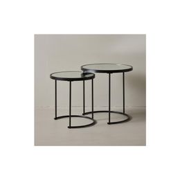 KADIMA DESIGN Edles Beistelltisch Set mit Glasplatten, modernes Design, schwarzer Farbton, 50x50,5x50 cm und 42x45,5x42 cm.