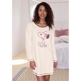 PEANUTS Damen Nachthemd, Gr. 32ecru bedruckt, Single Jersey, Obermaterial: 100% Baumwolle, bedruckt, unifarben, Kleider, mit Snoopy-Druck