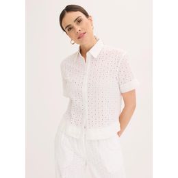 bonprix Damen Langarmblusewollwei&szlig;, Gr. 36, Obermaterial: 100% Baumwolle, Blusen, eleganter Stil, mit Hemdblusenkragen, Regular Fit, aus Baumwolle