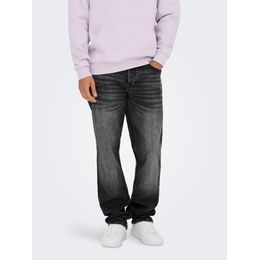 Only & Sons ONLY & SONS Herren Straight-Jeans "ONSEDGE PERFORMANCE LB 3816 DOT DNM NOOS"washed schwarz, Gr. 36, Abriebeffekte, Denim/Jeans, Obermaterial: 99%