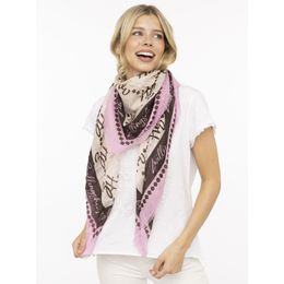 Zwillingsherz Damen Modetuch ""Glamour"", rosa, Baumwollmischung, Modet&uuml;cher, Mustermix mit Zwillingsherz Motiv, Fransenabschl&uuml;sse rundum