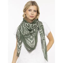 Zwillingsherz Damen Modetuch ""Paisley Pattern""khaki, Baumwollmischung, Modet&uuml;cher, Paisley Muster, Fransenabschl&uuml;sse rundum, leichtes Material