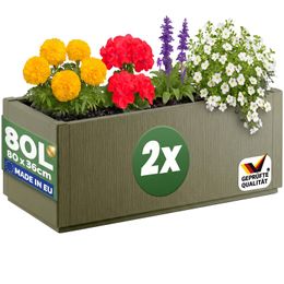Casaria Blumentopf Ethica 2er-Set Olivgr&uuml;n Kunststoff 80x36x36cm