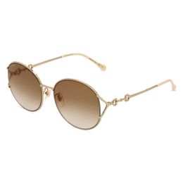 Gucci GG1017SK | Damen-Sonnenbrille | Fassung: Vollrand, Rund, Metall, Gold Gl&auml;nzend | Glasfarbe: Gelb Verlaufend