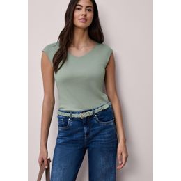 Street One Damen T-Shirt, gr&uuml;n, Gr. 46, unifarben, Web, 50% Baumwolle, 50% Modal, Shirts, mit Doppelfront
