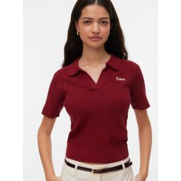 V&eacute;ro Moda VERO MODA Damen Polokragenpullover "VMGOLD CABLE SS POLONECK PULLOVER"biking rot detail:with birch emb., Gr. XS, unifarben, Strick, Obermaterial: 50%