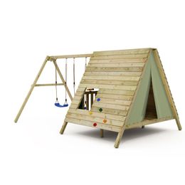 Tipi-Spielhaus Timber Play aus massivem Holz - Ger&auml;umiges Kinderspielhaus mit Klettersteinen und Teleskop - Stabiler Garten-Spielturm Wickey