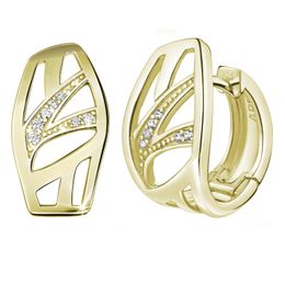 Firetti Damen Paar Creolen "Schmuck Geschenk Silber 925 Ohrringe Blatt- oder Federdesign", 14,5mm, Silber 925 (Sterlingsilber)gelbgoldfarben,