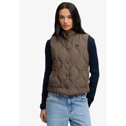 Superdry Damen Steppweste "ONION QUILT CRINKLE SNAP GILET"deep khaki gr&uuml;n, Gr. S, unifarben, Steppware, Obermaterial: 100% Nylon, Westen, aus Nylon,