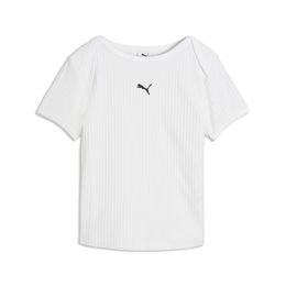Puma Damen T-Shirt "Essentials Ribbed Slim T-Shirt Damen"wei&szlig;, Gr. XS, clean, Obermaterial: 4% Elasthan, 63% Polyester, 33% Baumwolle. Rippe: 30%
