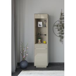Standvitrine, B:48cm H:193cm T:42cmtaupe matt lack, glas taupe glanz, SET ONE BY Musterring, Glas, Holzwerkstoff, Schr&auml;nke, "Reno", Mit Sockel in
