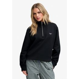 Superdry Damen Sweatshirt "SIGNATURE EMB HALF ZIP"eclipse navy, Gr. M, unifarben, Sweatware, Obermaterial: 60% Baumwolle, 40% Polyester, Sweatshirts,