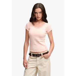 Superdry Damen V-Shirt "ATH ESS LACE TRIM V TEE"rose blush pink, Gr. L, unifarben, Single Jersey, Obermaterial: 95% Baumwolle, 5% Elasthan, Shirts,