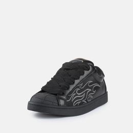 Buffalo Damen Sneaker "LIBERTY FLAME", Gr. 42schwarz, Lederimitat, Schuhe, Freizeitsneaker, Halbschuh mit cooler Flammen-Applikation