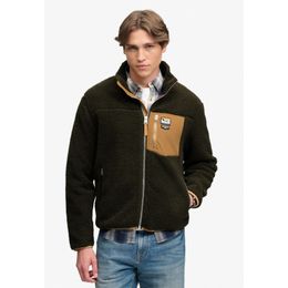 Superdry Herren Sweatjacke "MOUNTAIN FULL ZIP FLEECE"surplus goods olive, deep braun, Gr. M, unifarben mit Farbeinsatz, Fleece, Obermaterial: 100%