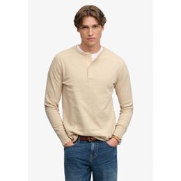 Superdry Herren Langarmshirt "MINI SLUB WAFFLE LS GRANDAD", beige, Gr. M, meliert, Single Jersey, Obermaterial: 100% Baumwolle, Shirts, lockere