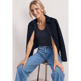 Street One Damen Shirttopschwarzest blau, Gr. 44, unifarben, Jersey, Obermaterial: 50% Baumwolle, 50% Modal, Tops, Sommertop mit V-Neck und