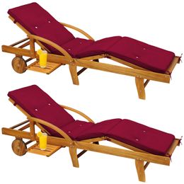 Casaria Gartenliege Tami Sun 2er-Set Akazie inkl Auflage Rot