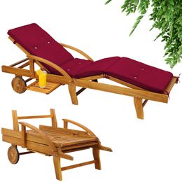 Casaria Gartenliege Tami Sun Akazie inkl Auflage Rot