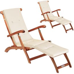 Casaria Gartenliege Queen Mary 2er-Set Akazie FSC -zertifiziert inkl Auflage Creme