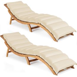 Casaria Faltbare Gartenliege 2er-Set Akazie FSC -zertifiziert inkl Auflage Creme